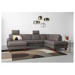 Wohnlandschaft Home Affaire "Vision U-Form" Sofas Gr. B/H/T: 315cm x 90cm x 215cm, Luxus-Microfaser Lederoptik, Ottomane rechts, mit Bettfunktion-mit Stauraum, grau (anthrazit) wahlweise mit Bettfunktion und Stauraum, auch in Easy Care-Bezug