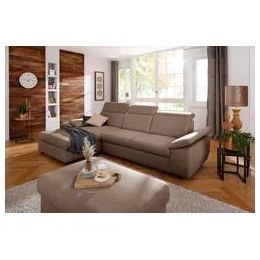 Ecksofa Home Affaire "Mauritius L-Form" Sofas Gr. B/T: 287 cm x 178 cm, Struktur fein, Recamiere links, ohne Bettfunktion-ohne Bettkasten, braun (hellbraun) mit Kopfteil- und Armlehnverstellung, Bettfunktion Bettkasten