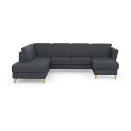 Sit & More Wohnlandschaft SIT & MORE "Visby U-Form" Sofas Gr. B/H/T: 303cm x 87cm x 213cm, Soft clean, Ottomane links, ohne Bettfunktion-ohne Stauraum, grau (dunkelgrau) wahlweise mit Bettfunktion und Stauraum, frei im Raum stellbar