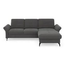 Ecksofa Places of Style "Calando L-Form" Sofas Gr. B/H/T: 258cm x 91cm x 165cm, Struktur weich, mega-Recamiere rechts, ohne Bettfunktion-ohne Bettkasten-ohne Armteilverstellung, grau wahlweise mit Bettfunktion, Bettkasten und Armteilfunktion