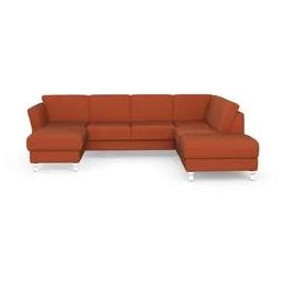 Sit & More Wohnlandschaft SIT & MORE "Visby U-Form" Sofas Gr. B/H/T: 303cm x 87cm x 213cm, Luxus-Microfaser Paris, Ottomane rechts, ohne Bettfunktion-ohne Stauraum, orange (terra) Wahlweise mit Bettfunktion und Stauraum, frei im Raum stellbar