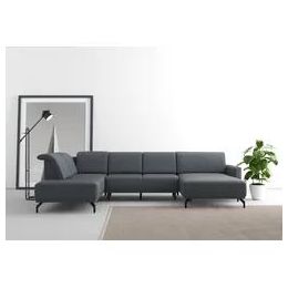 Sit & More Wohnlandschaft SIT & MORE "Bailando U-Form" Sofas Gr. B/H/T: 337cm x 84cm x 205cm, Soft clean, Ottomane links, mit Kopfteilverstellung-mit Vorziehsitz motorisch, grau (dunkelgrau) wahlweise mit Kopfteilverstellung und Vorziehsitz, motorisch