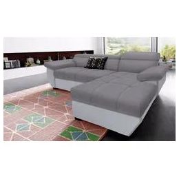 Ecksofa COTTA "Speedway L-Form" Sofas Gr. B/H/T: 265cm x 79cm x 102cm, Kunstleder SOFTLUX-Luxus-Microfaser, Recamiere rechts, mit Bettfunktion-mit Bettkasten-mit Kopfteilverstellung, grau (grau/grau) inklusive Kopfteilverstellung, wahlweise mit Bettfunktion + Bettkasten