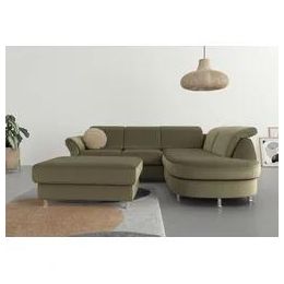 Sit & More Ecksofa SIT & MORE "Apulia L-Form" Sofas Gr. B/H/T: 250cm x 78cm x 212cm, Samtoptik, langer Schenkel links, ohne Bettfunktion-ohne Bettkasten-mit Armteilverstellung-mit Kopfteilverstellung, grün (olive) wahlweise Bettfunktion, Bettkasten und Kopf- Armteilverstellung