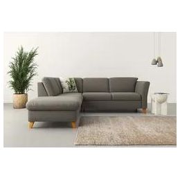 Ecksofa Home Affaire "Trelleborg L-Form" Sofas Gr. B/H/T: 252cm x 86cm x 213cm, Luxus-Microfaser Euphoria, Ottomane links, mit Bettfunktion-mit Stauraum, braun (schlamm) Federkern-Polsterung, wahlweise mit Bettfunktion und Stauraum