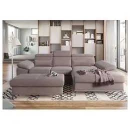 Sit & More Ecksofa SIT&MORE "Cabrio L-Form" Sofas Gr. B/H/T: 295 cm x 87 cm x 180 cm, Struktur weich, Recamiere rechts, mit Bettfunktion-mit Bettkasten-mit Sitztiefenverstellung-mit Kopfteilverstellung-mit Armteilfunktion-mit 2 Nierenkissen, braun (savannah) mit Sitztiefen- und Armteilverstellung sowie Federkern, 2 Nierenkissen