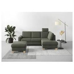 Ecksofa Home Affaire "Summer L-Form" Sofas Gr. B/H/T: 236 cm x 91 cm x 170 cm, Feincord, Ottomane rechts, mit Bettfunktion-mit Bettkasten-ohne Federkern, grün (olive) mit Ottomane, wahlweise Bettfunktion und Bettkasten, Cord-Bezug