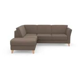 Sit & More Ecksofa SIT & MORE "Visby L-Form" Sofas Gr. B/H/T: 248cm x 87cm x 213cm, Luxus-Microfaser Paris, Ottomane links, ohne Bettfunktion-ohne Bettkasten, grau (taupe) Wahlweise mit Bettfunktion und Stauraum, frei im Raum stellbar