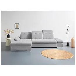 Ecksofa COTTA "Holiday L-Form" Sofas Gr. B/H/T: 302cm x 86cm x 190cm, Chenille-Struktur, Recamiere links, mit Bettfunktion-mit Bettkasten-mit Kopfteilverstellung-mit Armteilverstellung-mit Sitztiefenverstellung, grau Sitztiefenverstellung, wahlweise mit Bettfunktion inkl. Bettkasten