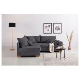 Ecksofa Home Affaire "Helena II, L-Form" Sofas Gr. B/H/T: 227 cm x 77 cm x 190 cm, Cord, Ottomane links, ohne Bettfunktion, grau (stone) Mit Federkern, wahlweise mit Bett und Taschenfederkern