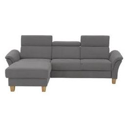 Ecksofa Home Affaire "Conville L-Form" Sofas Gr. B/H/T: 256cm x 84cm x 167cm, Luxus-Microfaser Euphoria, Recamiere links, inkl.Kopfteilverstellung, mit Bettfunktion und Bettkasten, grau Federkern, wahlweise mit Bettfunktion und Bettkasten bzw. Stauraum