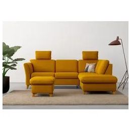 Ecksofa Home Affaire "Trelleborg L-Form" Sofas Gr. B/H/T: 252cm x 86cm x 213cm, Breitcord, Ottomane rechts, mit Bettfunktion-mit Stauraum, gelb (mustard) wahlweise mit Bettfunktion und Bettkasten, inkl. Federkern-Polsterung