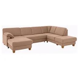 Wohnlandschaft Home Affaire "Belfort U-Form" Sofas Gr. B/H/T: 314cm x 88cm x 91cm, Luxus-Microfaser ALTARA NUBUCK, Ottomane rechts, mit Bettfunktion-mit Stauraum, braun mit Federkern, wahlweise Bettfunktion und Stauraum