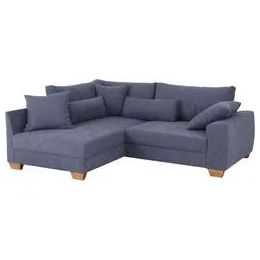 Ecksofa Home Affaire "Helena II, L-Form" Sofas Gr. B/H/T: 227 cm x 77 cm x 190 cm, Struktur weich, Ottomane links, mit Bettfunktion, blau (marine) Mit Federkern, wahlweise mit Bett und Taschenfederkern