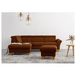 Ecksofa Home Affaire "Lindgren L-Form" Sofas Gr. B/H/T: 249cm x 84cm x 217cm, Struktur, Ottomane links, mit Bettfunktion mit einklappbaren Rollen-mit Stauraum-mit Kopfteilverstellung-ohne TV-Funktion motorisch ohne Stauraum-ohne Federkern, rosegold (kupfer) wahlweise mit TV-Funktion, Stauraum und Kopfteilverstellung