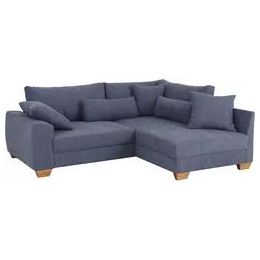 Ecksofa Home Affaire "Helena II, L-Form" Sofas Gr. B/H/T: 227 cm x 77 cm x 190 cm, Struktur weich, Ottomane rechts, ohne Bettfunktion, blau (marine) Mit Federkern, wahlweise mit Bett und Taschenfederkern