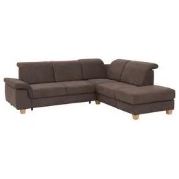 Ecksofa Home Affaire "Dalia L-Form" Sofas Gr. B/H/T: 256cm x 83cm x 221cm, Luxus-Microfaser Florence, Ottomane rechts, ohne Bettfunktion-ohne Bettkasten-ohne Kopfteilverstellung, braun (nuss) mit Federkernpolsterung, wahlweise Bettfunktion, Bettkasten