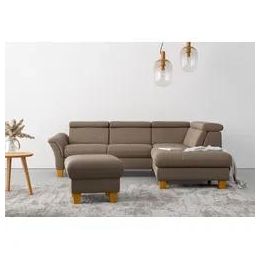 Ecksofa Home Affaire "Lindgren L-Form" Sofas Gr. B/H/T: 249 cm x 84 cm x 217 cm, Luxus-Microfaser Florence, Ottomane rechts, mit TV-Funktion motorisch-mit Stauraum-mit Kopfteilverstellung-ohne Bettfunktion mit einklappbaren Rollen-mit Federkern, braun (nuss) wahlweise mit TV-Funktion, Stauraum und Kopfteilverstellung