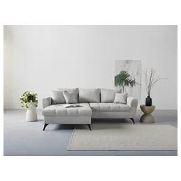 Ecksofa Inosign "Lörby L-Form" Sofas Gr. B/H/T: 246 cm x 90 cm x 170 cm, Luxus-Microfaser weich, Recamiere links, Luxus Microfaser weich, silberfarben (silber) auch mit Aqua clean-Bezug, feine Steppung im Sitzbereich, lose Kissen