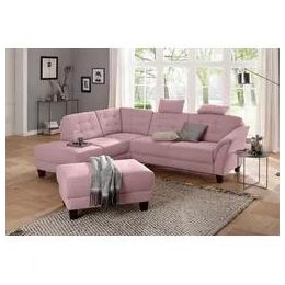 Ecksofa Home Affaire "Trondheim L-Form" Sofas Gr. B/H/T: 260cm x 89cm x 214cm, Struktur fein, Ottomane links, mit Vorziehfunktion-mit Stauraum, rosa (altrosa) mit Federkern und Knopfheftung im Rücken, Füße Buche dunkel