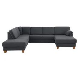 Wohnlandschaft Home Affaire "Belfort U-Form" Sofas Gr. B/H/T: 314cm x 88cm x 91cm, Luxus-Microfaser ALTARA NUBUCK, Ottomane links, ohne Bettfunktion, grau (anthrazit) mit Federkern, wahlweise Bettfunktion und Stauraum