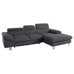 Ecksofa COTTA "Driver L-Form" Sofas Gr. B/H/T: 268cm x 73cm x 169cm, Struktur, Recamiere rechts, mit Kopfteilverstellung-ohne Bettfunktion und Bettkasten, schwarz mit Kopfteilverstellung, wahlweise Bettfunktion