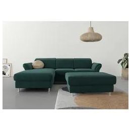 Sit & More Ecksofa SIT & MORE "Apulia L-Form" Sofas Gr. B/H/T: 250cm x 78cm x 185cm, Samtoptik, Recamiere links, ohne Bettfunktion-ohne Bettkasten-mit Armteilverstellung-mit Kopfteilverstellung, grün (dunkelgrün) wahlweise Bettfunktion, Bettkasten und Kopf- Armteilverstellung