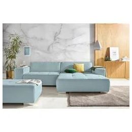 Ecksofa Inosign "Sapporo L-Form" Sofas Gr. B/H/T: 293cm x 78cm x 172cm, Struktur fein, Recamiere rechts, ohne Bettfunktion, blau (aqua) wahlweise Bettfunktion oder Sitztiefenverstellung, Federkern