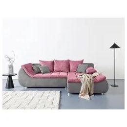 Ecksofa Inosign "Imola L-Form" Sofas Gr. B/H/T: 271cm x 90cm x 104cm, Microfaser-Struktur, Recamiere rechts, ohne Bettfunktion, lila (hellgrau/brombeer)