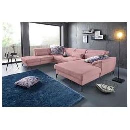 Sit & More Wohnlandschaft SIT & MORE "Percy U-Form" Sofas Gr. B/H/T: 343cm x 80cm x 235cm, Feinstruktur, Recamiere rechts, mit schwarzem Nickelfuß, rosa (altrosa) 15 cm Fußhöhe, Sitztiefenverstellung, wahlweise in 2 Fußfarben