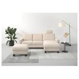 Ecksofa Home Affaire "Summer L-Form" Sofas Gr. B/H/T: 249cm x 91cm x 164cm, Breitcord, Recamiere rechts, ohne Bettfunktion-ohne Bettkasten-ohne Federkern, beige (creme) mit Recamiere, oder ohne Bettfunktion und Bettkasten, Cord-Bezug