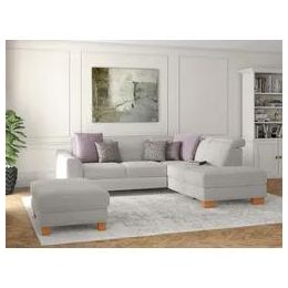 Sit & More Ecksofa SIT & MORE "Dundee L-Form" Sofas Gr. B/H/T: 263cm x 86cm x 219cm, Struktur weich, Ottomane rechts, mit Kopfteilverstellung-ohne Bettfunktion-ohne Stauraum, silberfarben (silber) mit Federkern und Massivholzfüßen, wahlweise Kopfteilverstellung