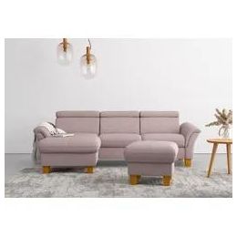 Ecksofa Home Affaire "Lindgren L-Form" Sofas Gr. B/H/T: 258cm x 84cm x 169cm, Chenille, Recamiere links, mit Bettfunktion mit einklappbaren Rollen-mit Bettkasten-mit Kopfteilverstellung-ohne Relaxfunktion motorisch im Recamiere-ohne Federkern, rosa (rose) wahlweise mit Bett klappbaren Rollen, Kasten und Kopfverstellung