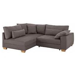 Ecksofa Home Affaire "Helena II, L-Form" Sofas Gr. B/H/T: 227 cm x 77 cm x 190 cm, Luxus-Microfaser in Lederoptik, Ottomane links, mit Bettfunktion, grau (rock) Mit Federkern, wahlweise mit Bett und Taschenfederkern