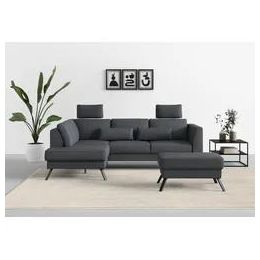 Sit & More Ecksofa SIT & MORE "Lindholm L-Form", grau (dunkelgrau), B:254cm H:88cm T:188cm, Sofas, mit Sitztiefenverstellung und Federkern