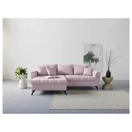 Ecksofa Inosign "Lörby L-Form" Sofas Gr. B/H/T: 246cm x 90cm x 170cm, Luxus-Microfaser weich, Recamiere links, Luxus Microfaser weich, rosa (flamingo) auch mit Aqua clean-Bezug, feine Steppung im Sitzbereich, lose Kissen