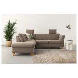 Ecksofa Home Affaire "Trelleborg L-Form" Sofas Gr. B/H/T: 252cm x 86cm x 213cm, Struktur fein, Ottomane links, mit Bettfunktion-mit Stauraum, beige (dunkelbeige) Federkern-Polsterung, wahlweise mit Bettfunktion und Stauraum