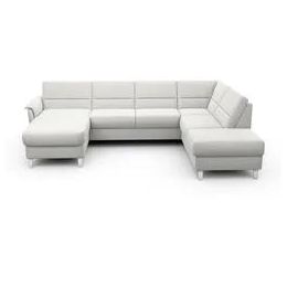 Sit & More Wohnlandschaft SIT & MORE "Palmera U-Form" Sofas Gr. B/H/T: 312 cm x 89 cm x 212 cm, Luxus-Microfaser, Ottomane rechts, mit Bettfunktion, silberfarben (silber) wahlweise mit Bettfunktion und Stauraum