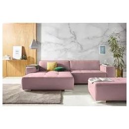 Ecksofa Inosign "Sapporo L-Form" Sofas Gr. B/H/T: 293cm x 78cm x 172cm, Struktur fein, Recamiere links, ohne Bettfunktion, rosa (altrosa) wahlweise Bettfunktion oder Sitztiefenverstellung, Federkern