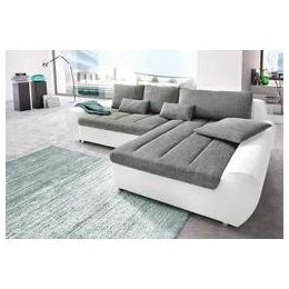 Sit & More Ecksofa SIT & MORE "Top Bandos L-Form" Sofas Gr. B/H/T: 289cm x 83cm x 173cm, Luxus-Kunstleder-Struktur, Recamiere rechts, ohne Bettfunktion, grau (weiß, grau) in 2 unterschiedlichen Größen, wahlweise mit Bettfunktion