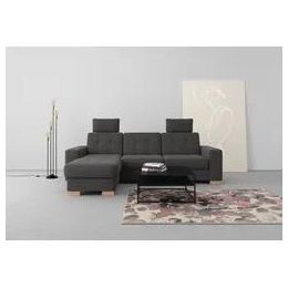 Sit & More Ecksofa SIT & MORE "Quincy L-Form" Sofas Gr. B/H/T: 252cm x 82cm x 161cm, Struktur, Recamiere links, mit Bettfunktion-mit Bettkasten, grau (dunkelgrau) wahlweise mit Bettfunktion und Bettkasten