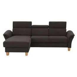 Ecksofa Home Affaire "Conville L-Form" Sofas Gr. B/H/T: 256cm x 84cm x 167cm, Luxus-Microfaser Euphoria, Recamiere links, inkl.Kopfteilverstellung, mit Bettfunktion und Bettkasten, grau (fango) Federkern, wahlweise mit Bettfunktion und Bettkasten bzw. Stauraum