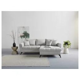 Ecksofa Inosign "Lörby L-Form" Sofas Gr. B/H/T: 246 cm x 90 cm x 170 cm, Luxus-Microfaser weich, Recamiere rechts, Luxus Microfaser weich, silberfarben (silber) auch mit Aqua clean-Bezug, feine Steppung im Sitzbereich, lose Kissen