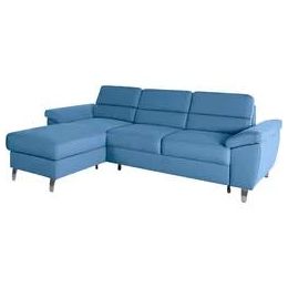 Sit & More Ecksofa SIT & MORE "Sorano L-Form" Sofas Gr. B/H/T: 250cm x 88cm x 161cm, Flachgewebe, Recamiere links, mit Bettfunktion-mit Bettkasten, blau (pacific) wahlweise mit Bettfunktion und Bettkasten