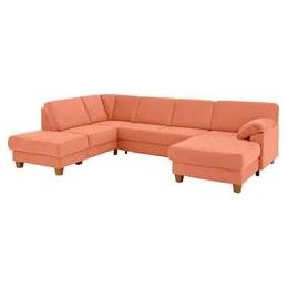 Wohnlandschaft Home Affaire "Belfort U-Form" Sofas Gr. B/H/T: 314cm x 88cm x 91cm, Luxus-Microfaser ALTARA NUBUCK, Ottomane links, ohne Bettfunktion, orange (terra) mit Federkern, wahlweise Bettfunktion und Stauraum