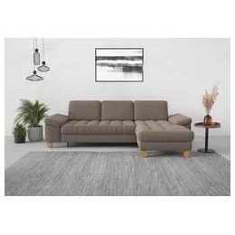 Sit & More Ecksofa SIT & MORE "Westham L-Form" Sofas Gr. B/H/T: 275cm x 88cm x 172cm, Struktur weich, Recamiere rechts, mit Bettfunktion-mit Bettkasten-mit Armlehnfunktion-mit Sitztiefenverstellung-mit Federkern, grau (taupe) mit Recamiere, oder ohne Bettfunktion, Bettkasten, Füße Eiche