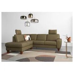 Ecksofa Home Affaire "Vision L-Form" Sofas Gr. B/H/T: 240cm x 90cm x 215cm, Luxus-Microfaser Lederoptik, Ottomane links, ohne Bettfunktion-ohne Stauraum, grün (olive) wahlweise mit Bettfunktion und Stauraum, auch in Easy Care-Bezug