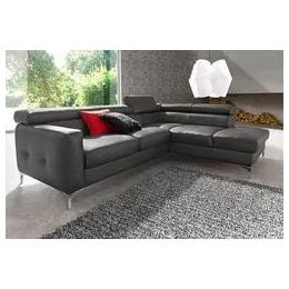 Ecksofa COTTA "Sammy L-Form" Sofas Gr. B/H/T: 239cm x 74cm x 207cm, Luxus-Kunstleder, Ottomane rechts, mit Bettfunktion-mit Kopfteilverstellung, grau (fango) inklusive Kopfstützen-Höhenverstellung, wahlweise mit Bettfunktion