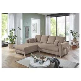 Ecksofa Inosign "L-Form" Sofas Gr. B/H/T: 252cm x 95cm x 192cm, Struktur, Recamiere beidseitig montierbar, beige (natur) inklusive Bettfunktion, Bettkasten, loser Zier- und Rückenkissen