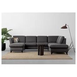 Wohnlandschaft Home Affaire "Trelleborg U-Form" Sofas Gr. B/H/T: 307 cm x 86 cm x 213 cm, Breitcord, Ottomane rechts, ohne Bettfunktion-ohne Stauraum, grau wahlweise mit Bettfunktion und Bettkasten, inkl. Federkern-Polsterung